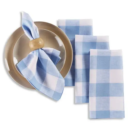 SOLINO HOME Linen Dinner Napkins Set Of 4, 20 X 20 Inch For Dining Table - Chambray Blue And White