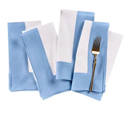 SOLINO HOME Linen Dinner Napkinscontempo - Cornflower Blue And White