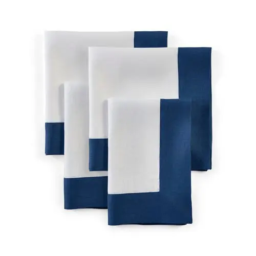 SOLINO HOME Linen Dinner Napkinscontempo - Indigo Blue And White