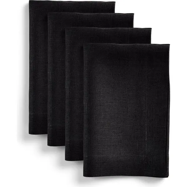 Solino Home Linen Dinner Napkins Set Of 4, 20 X 20 Inch For Dining Table - Black