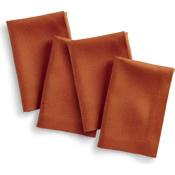 Solino Home Linen Dinner Napkins Set Of 4, 20 X 20 Inch For Dining Table - Cinnamon