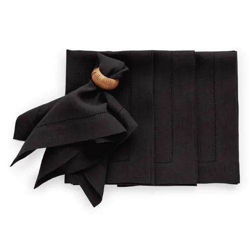 Solino Home Linen Dinner Napkins Set Of 4, 20 X 20 Inch For Dining Table - Black