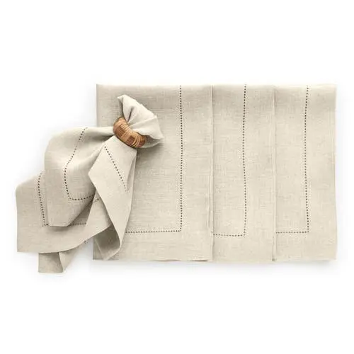 SOLINO HOME Linen Dinner Napkinssonoma Hemstitch - Flax