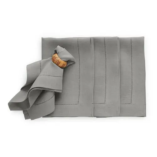 Solino Home Linen Dinner Napkins Set Of 4, 20 X 20 Inch For Dining Table - Grey