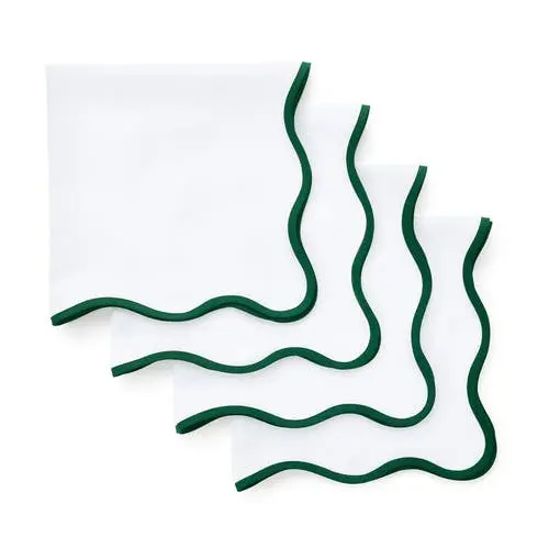 SOLINO HOME Linen Dinner Napkinsgiselle Scallop Edge - Christmas Green And White