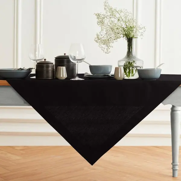Solino Home Cotton Linen Plain Table Throw 52 X 52 Inch For Dining Table - Black