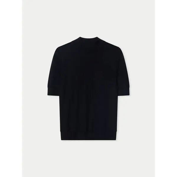 Gobi Cashmere High Neck Half Sleeve Shirt - Black