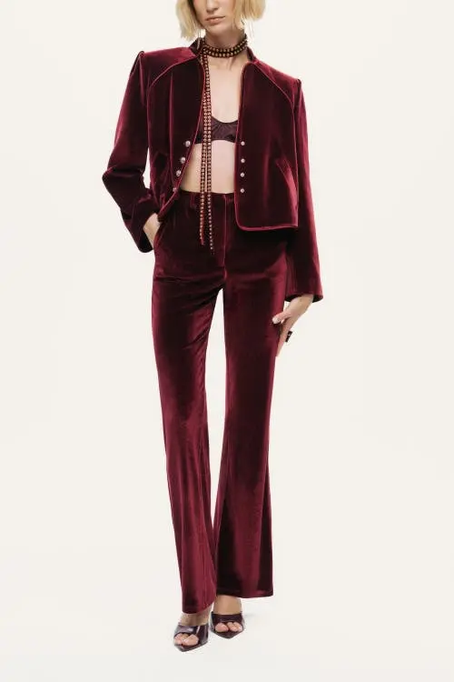 NOCTURNE Velvet Cropped Jacket - Burgundy