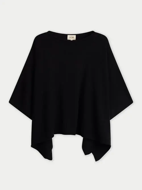 Gobi Cashmere Timeless Boat Neck Cashmere Poncho - Black