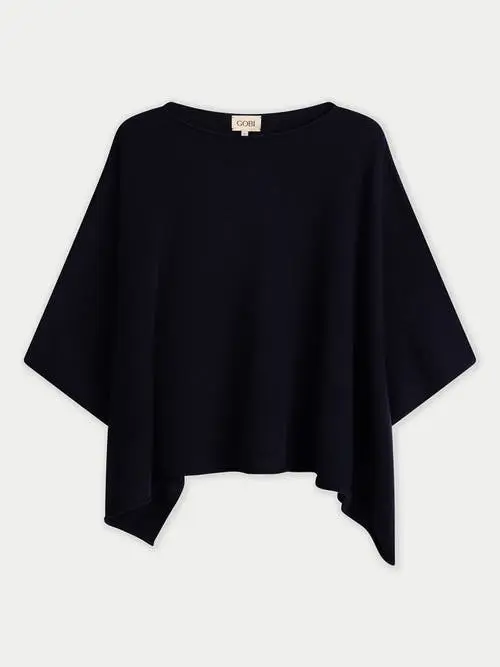 Gobi Cashmere Boat Neck Cashmere Poncho - Navy Blazer