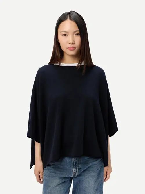 Gobi Cashmere Timeless Boat Neck Cashmere Poncho - Navy Blazer