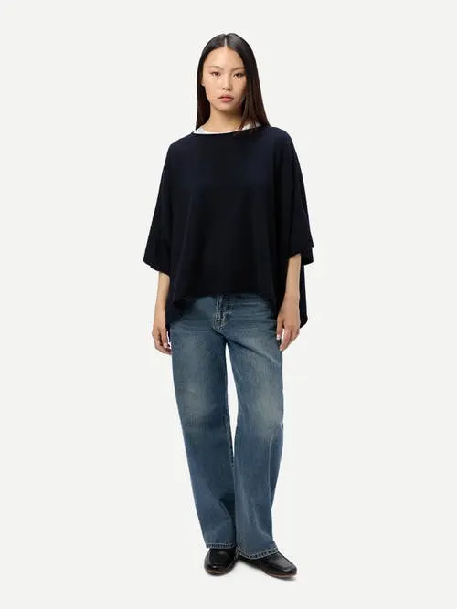 Gobi Cashmere Timeless Boat Neck Cashmere Poncho - Navy Blazer