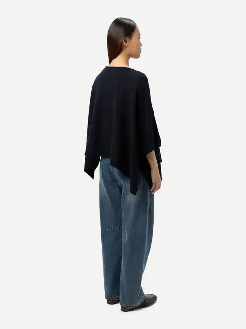 Gobi Cashmere Timeless Boat Neck Cashmere Poncho - Navy Blazer