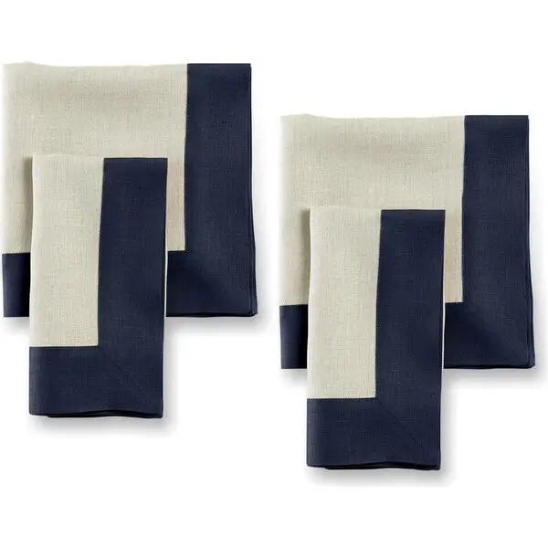 SOLINO HOME Linen Dinner Napkinscontempo - Navy And Natural