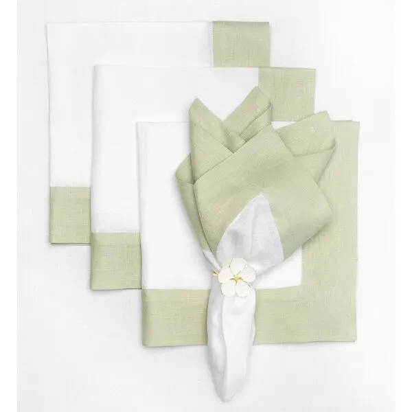 SOLINO HOME Linen Dinner Napkins Set Of 4, 20 X 20 Inch For Dining Table - Sage Green And White
