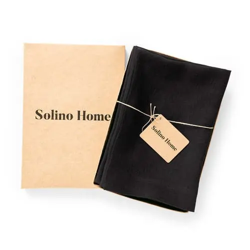 Solino Home Linen Dinner Napkins Set Of 4, 20 X 20 Inch For Dining Table - Black