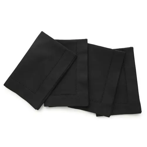 Solino Home Cotton Hemstitch Dinner Napkins Set Of 4, 20 X 20 Inch For Dining Table - Black