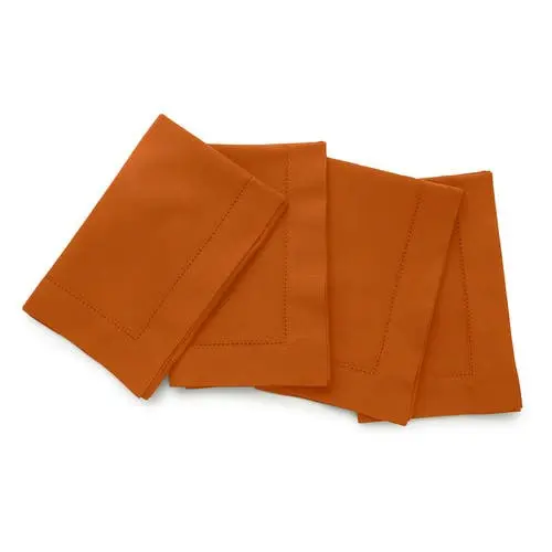 Solino Home Cotton Hemstitch Dinner Napkins Set Of 4, 20 X 20 Inch For Dining Table - Cinnamon