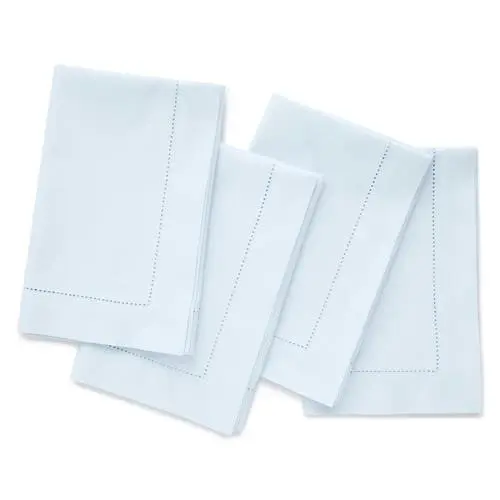 Solino Home Cotton Hemstitch Dinner Napkins Set Of 4, 20 X 20 Inch For Dining Table - Light Blue