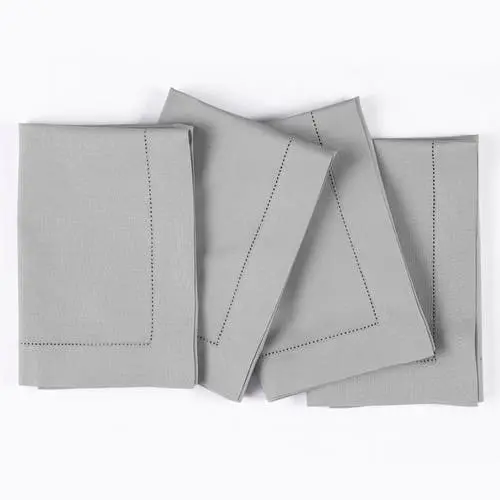Solino Home Cotton Hemstitch Dinner Napkins Set Of 4, 20 X 20 Inch For Dining Table - Light Grey