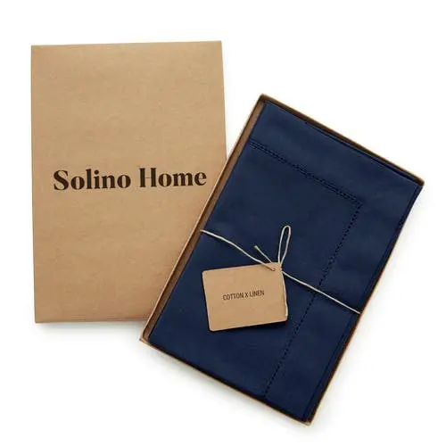Solino Home Cotton Hemstitch Dinner Napkins Set Of 4, 20 X 20 Inch For Dining Table - Navy