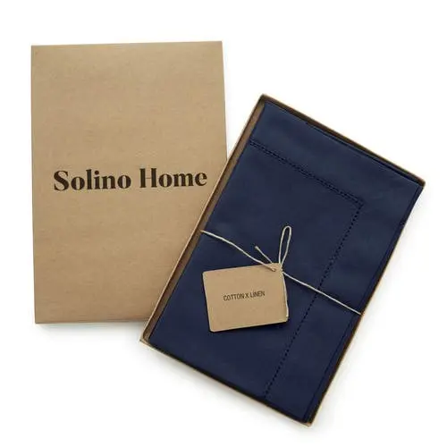 Solino Home Cotton Hemstitch Dinner Napkins Set Of 4, 20 X 20 Inch For Dining Table - Navy