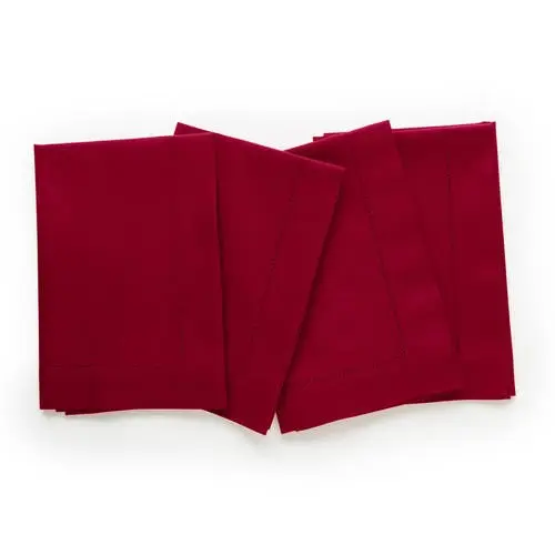 Solino Home Cotton Hemstitch Dinner Napkins Set Of 4, 20 X 20 Inch For Dining Table - Red