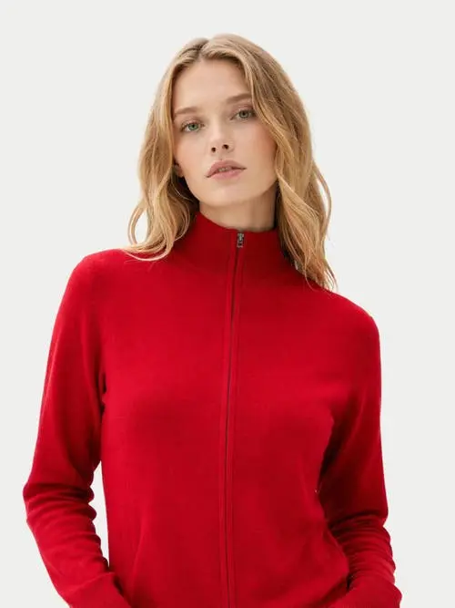 Gobi Cashmere Timeless Zip-up Cardigan - Chili Pepper