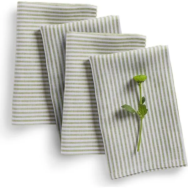 SOLINO HOME Linen Dinner Napkinsnarrow Stripe - Avocado And White