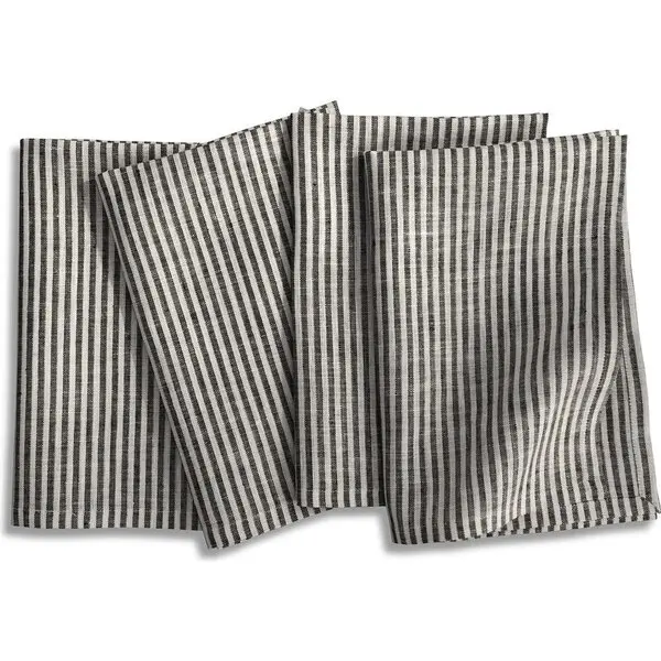 SOLINO HOME Linen Dinner Napkinsnarrow Stripe - Black And White