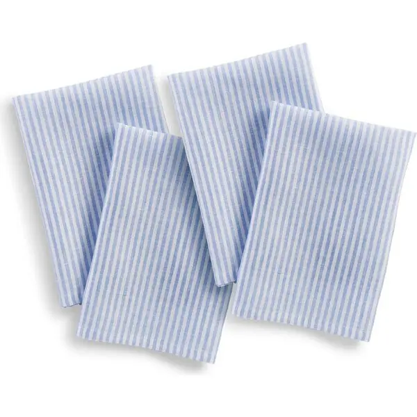 SOLINO HOME Linen Dinner Napkinsnarrow Stripe - Cornflower Blue And White