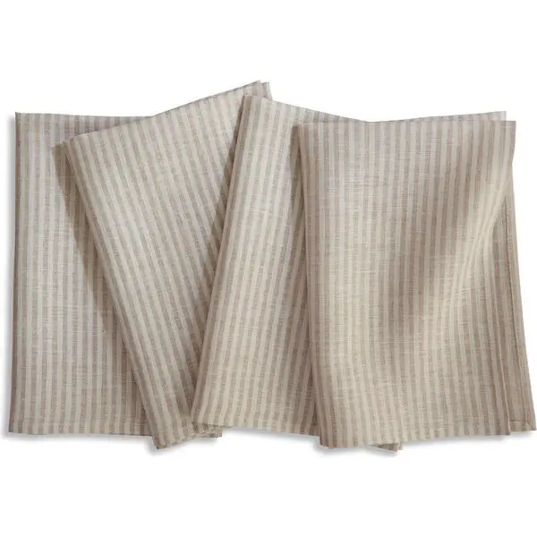 SOLINO HOME Linen Dinner Napkinsnarrow Stripe - Natural And White