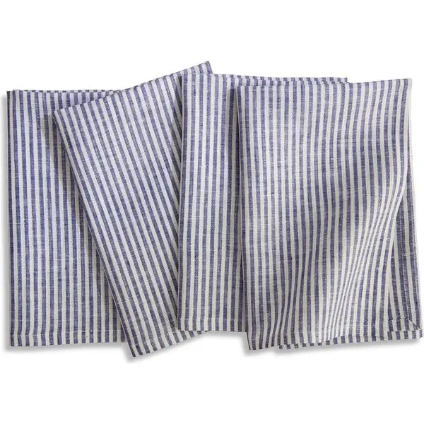 SOLINO HOME Linen Dinner Napkinsnarrow Stripe - Navy And White