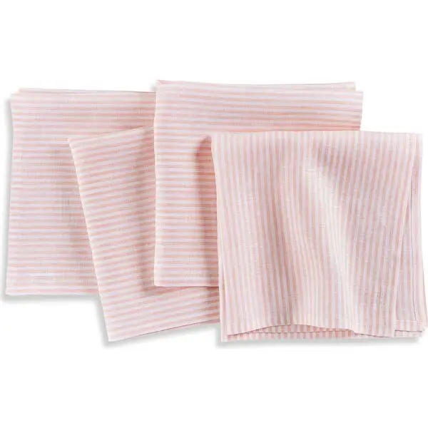 SOLINO HOME Linen Dinner Napkinsnarrow Stripe - Peach And White