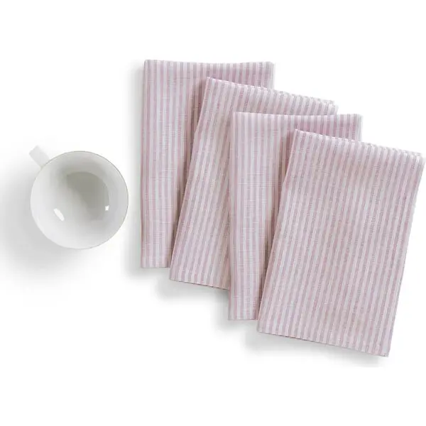 SOLINO HOME Linen Dinner Napkinsnarrow Stripe - Pink And White