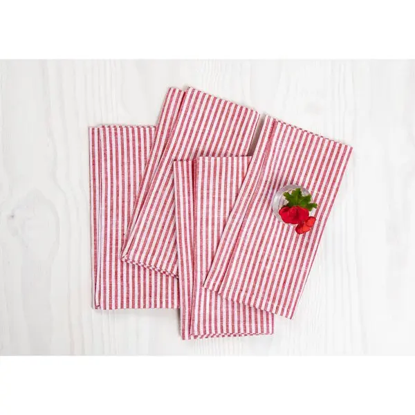 SOLINO HOME Linen Dinner Napkinsnarrow Stripe - Red And White