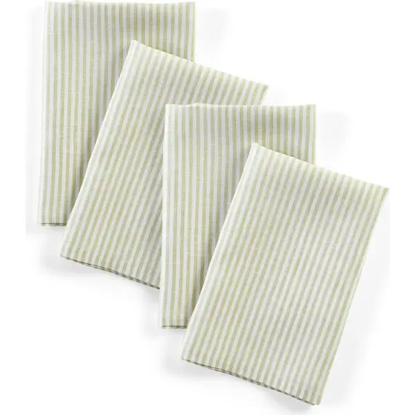 SOLINO HOME Linen Dinner Napkinsnarrow Stripe - Sage And White
