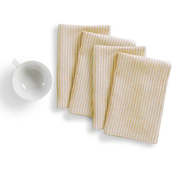 SOLINO HOME Linen Dinner Napkinsnarrow Stripe - Spicy Mustard And White