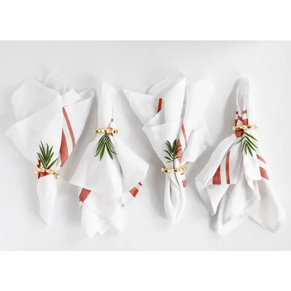SOLINO HOME Linen Dinner Napkinsfrench Stripe - Red And White
