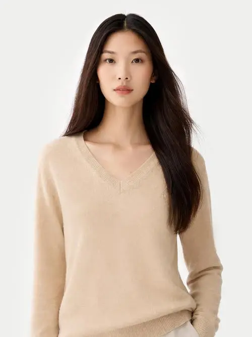 Gobi Cashmere Cashmere V-neck Sweater - Beige