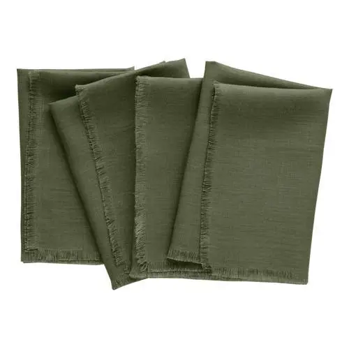 SOLINO HOME Linen Dinner Napkinsfringe - Desert Green