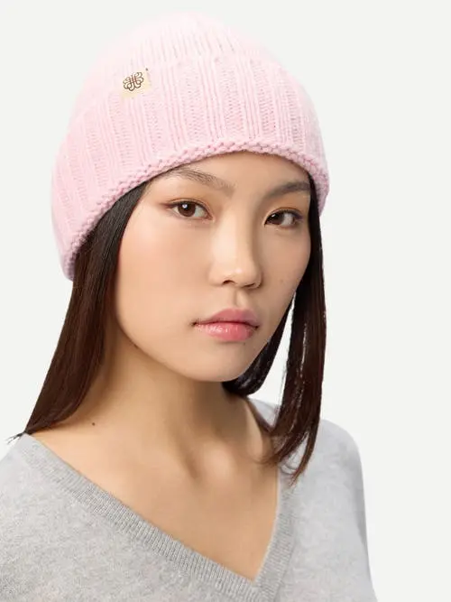 Gobi Cashmere Cashmere Ribbed Beanie - Almond Blossom