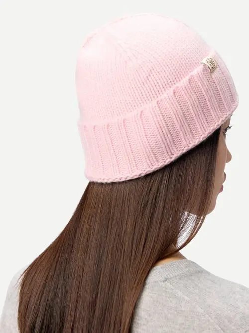 Gobi Cashmere Cashmere Ribbed Beanie - Almond Blossom