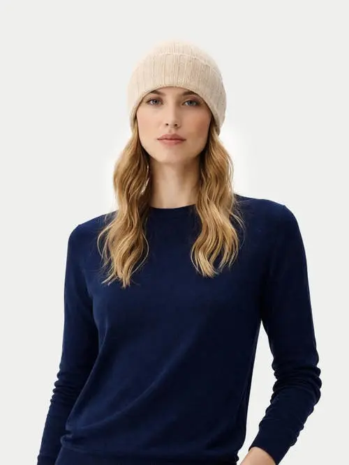 Gobi Cashmere Ribbed Beanie - Beige