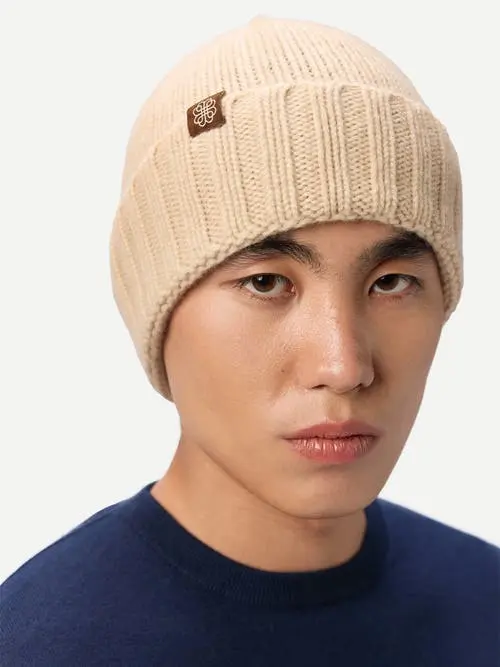 Gobi Cashmere Ribbed Beanie - Beige
