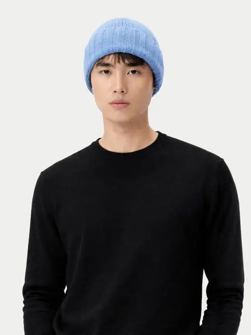 Gobi Cashmere Cashmere Ribbed Beanie - Blue