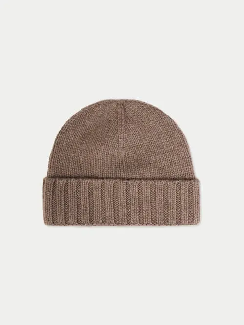 Gobi Cashmere Ribbed Beanie - Taupe