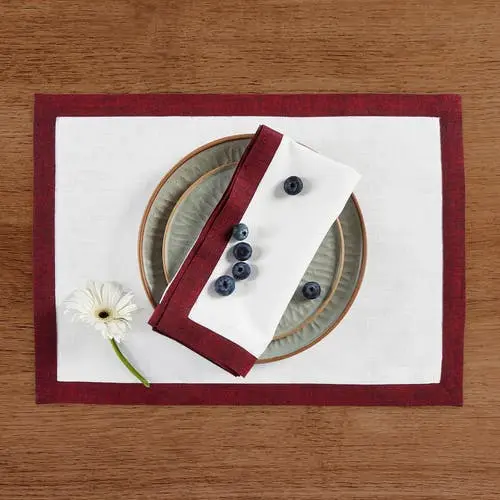 SOLINO HOME Linen Placematsclassic - Red Garnet And White