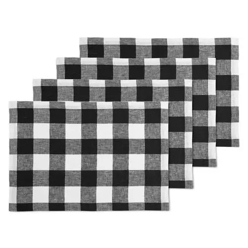 SOLINO HOME Linen Placemats Set Of 4, 14 X 19 Inch For Dining Table - Black And White