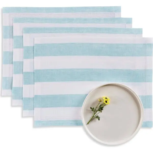 SOLINO HOME Linen Placematscabana Stripe - Aqua And White